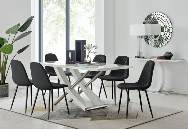 Mayfair 6 Dining Table and 6 Corona Black Leg Chairs by FurnitureBox ...