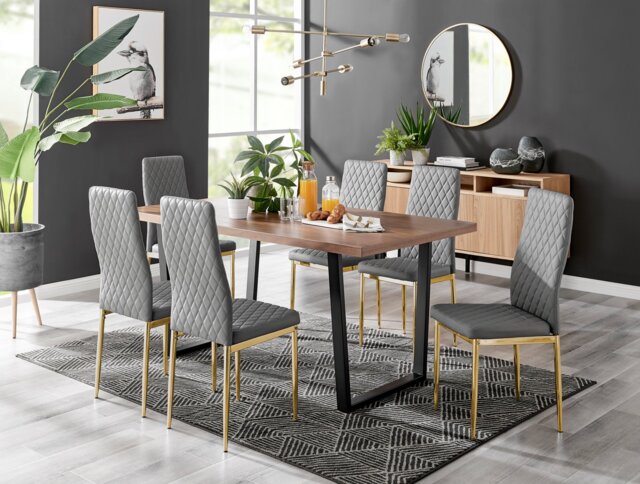 Kylo Brown Wood Effect Dining Table & 6 Milan Gold Leg Chairs by ...