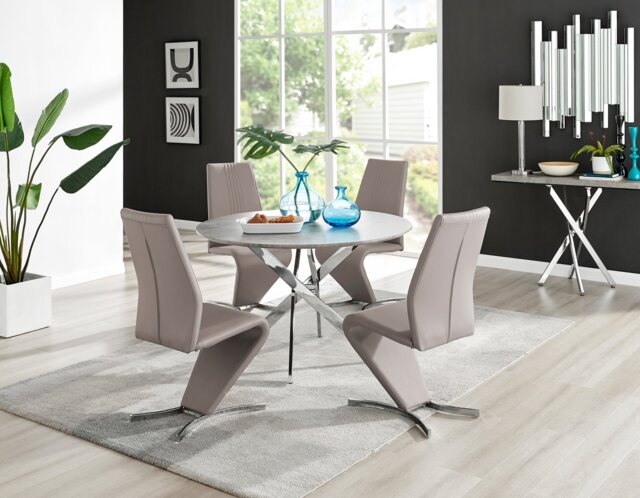 Novara Grey Concrete Effect 120cm Round Dining Table & 4 Willow Chairs ...