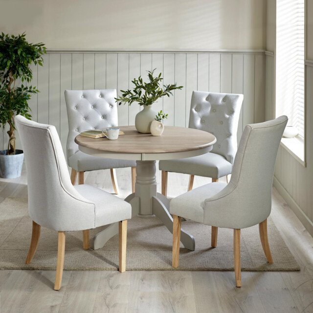 Bude Grey Round Wooden Dining Table & 4 Belgravia Chairs by ...
