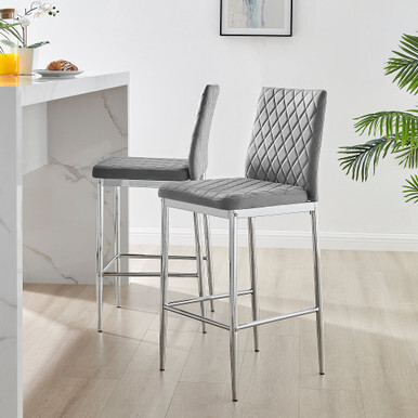 2x Milan Grey Velvet Bar Stools Silver Legs by FurnitureBox | ufurnish.com