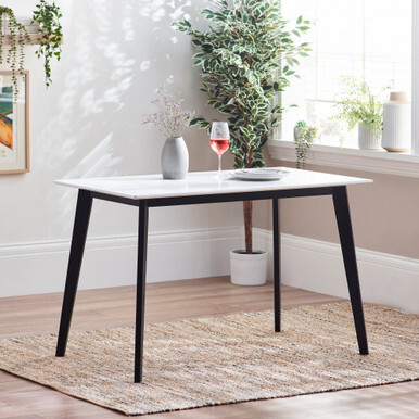Sofia Rectangular Dining Table - White Top and Black Legs by FurnitureBox | ufurnish.com