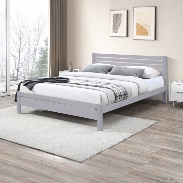 Dylan Solid Wood Bed Frame in Light Grey by FurnitureBox | ufurnish.com