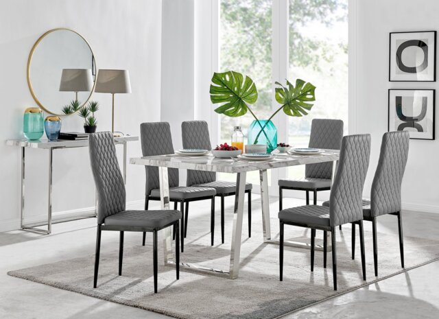Kylo White Marble Effect Dining Table & 6 Milan Leg Chairs by ...