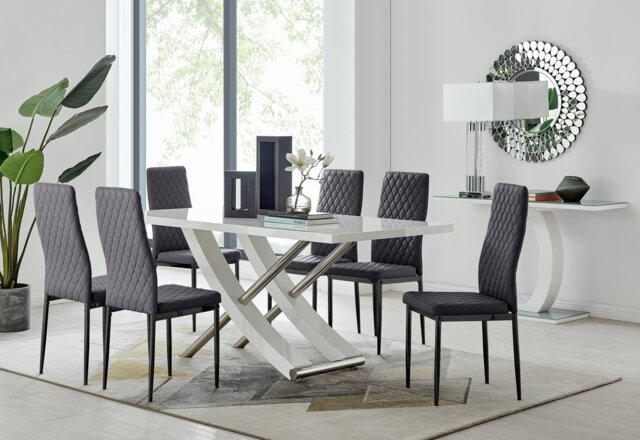 Mayfair 6 Dining Table and 6 Velvet Milan Black Leg Chairs by ...