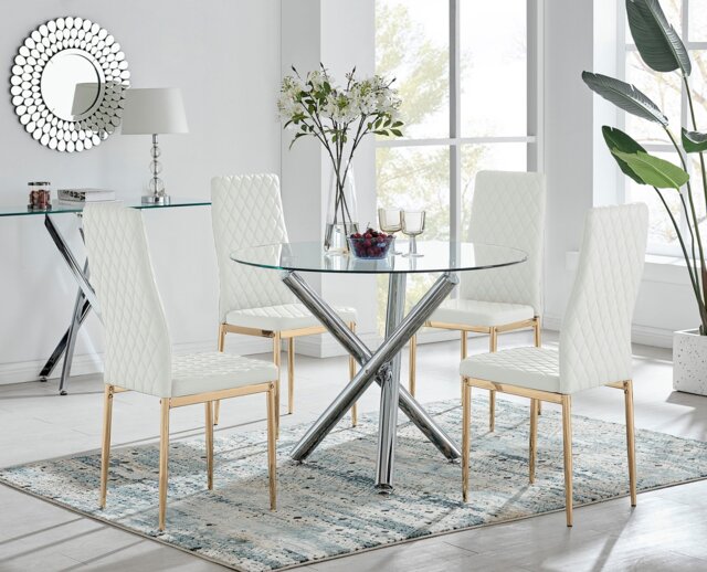 Selina Round Dining Table and 4 Gold Leg Milan Chairs by FurnitureBox ...