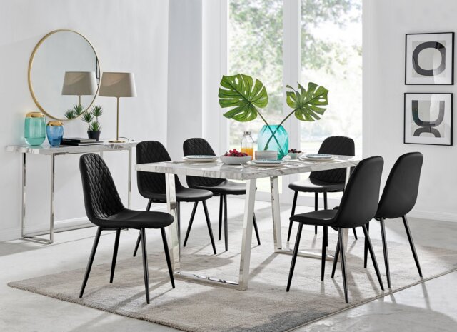 Kylo White Marble Effect Dining Table & 6 Corona Leg Chairs by ...