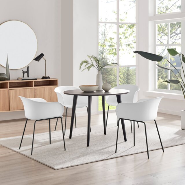 Koko Walnut Effect Round Dining Table & 4 Harper Black Leg Chairs by ...