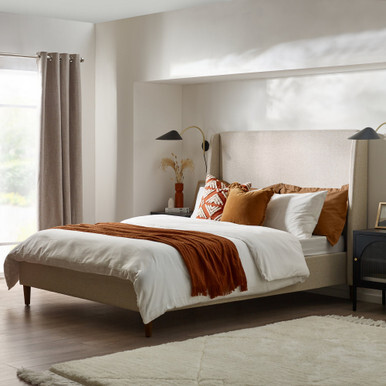 Hana Cream Recycled Fabric King Bed Frame by FurnitureBox | ufurnish.com