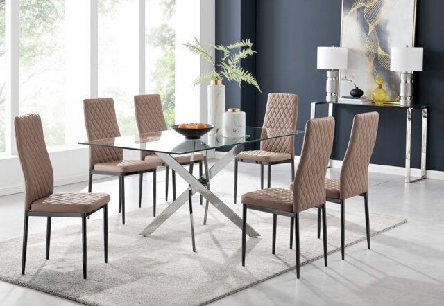 Leonardo 6 Dining Table and 6 Milan Black Leg Chairs by FurnitureBox ...