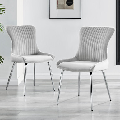 2x Nora Light Grey Velvet Dining Chairs Silver Legs by FurnitureBox ...