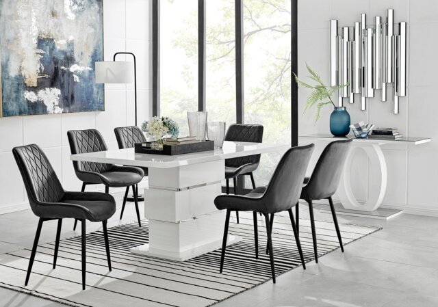 Apollo 6 Table and 6 Pesaro Black Leg Chairs by FurnitureBox | ufurnish.com