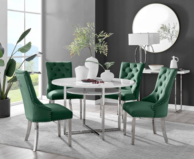 Adley White High Gloss Storage Dining Table & 4 Velvet Belgravia Chairs ...