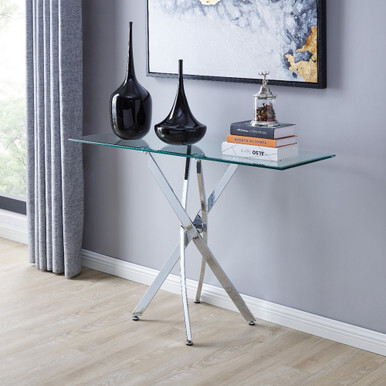 Leonardo Glass And Silver Console Table by FurnitureBox | ufurnish.com