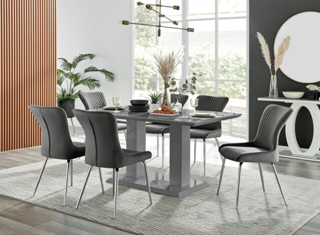 Imperia 6 Grey Dining Table and 6 Nora Silver Leg Chairs by ...