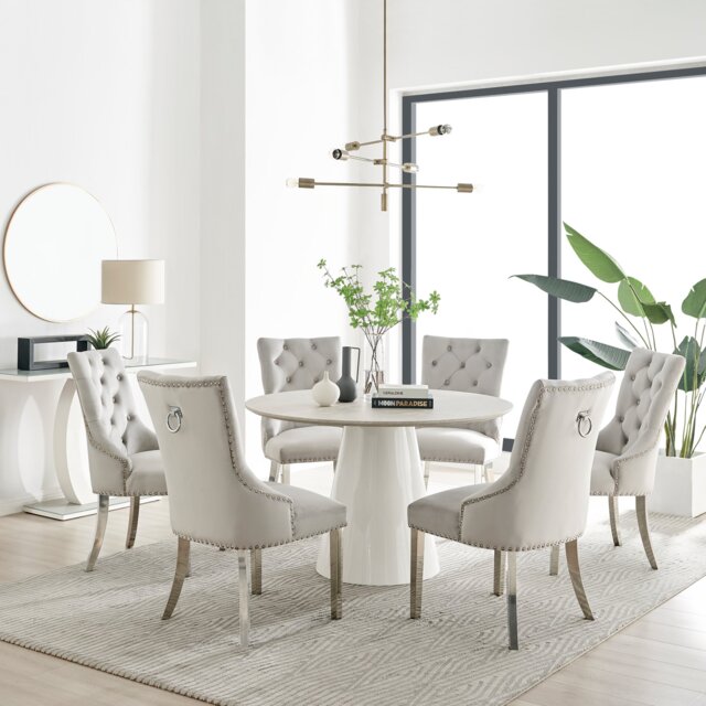 Palma Beige Stone Effect Round Dining Table & 6 Belgravia Chairs by ...