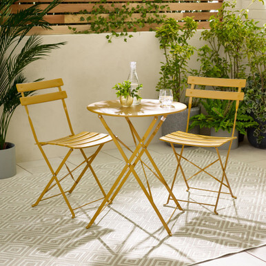 Cabo Mustard Yellow Metal 2 Seat Outdoor Bistro Set by FurnitureBox ...
