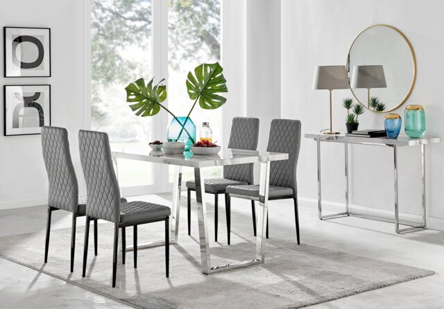 Kylo White Marble Effect Dining Table & 4 Milan Leg Chairs by ...