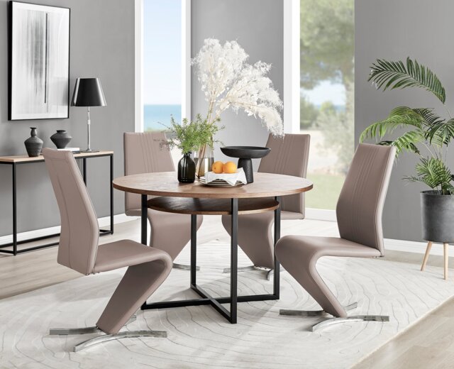 Adley Brown Wood Storage Dining Table & 4 Willow Chairs by FurnitureBox ...