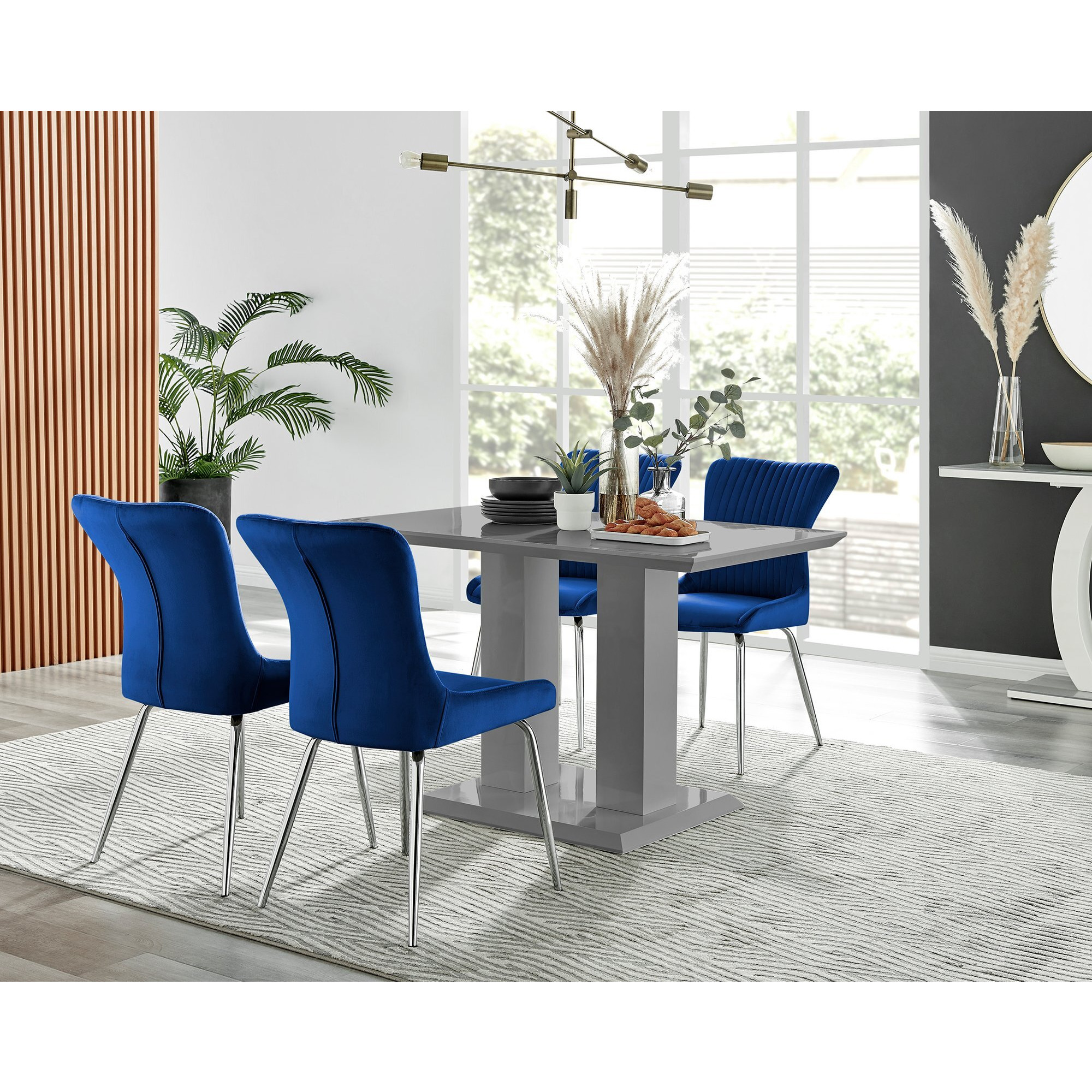 Imperia 4 Grey Dining Table and 4 Nora Silver Leg Chairs by ...