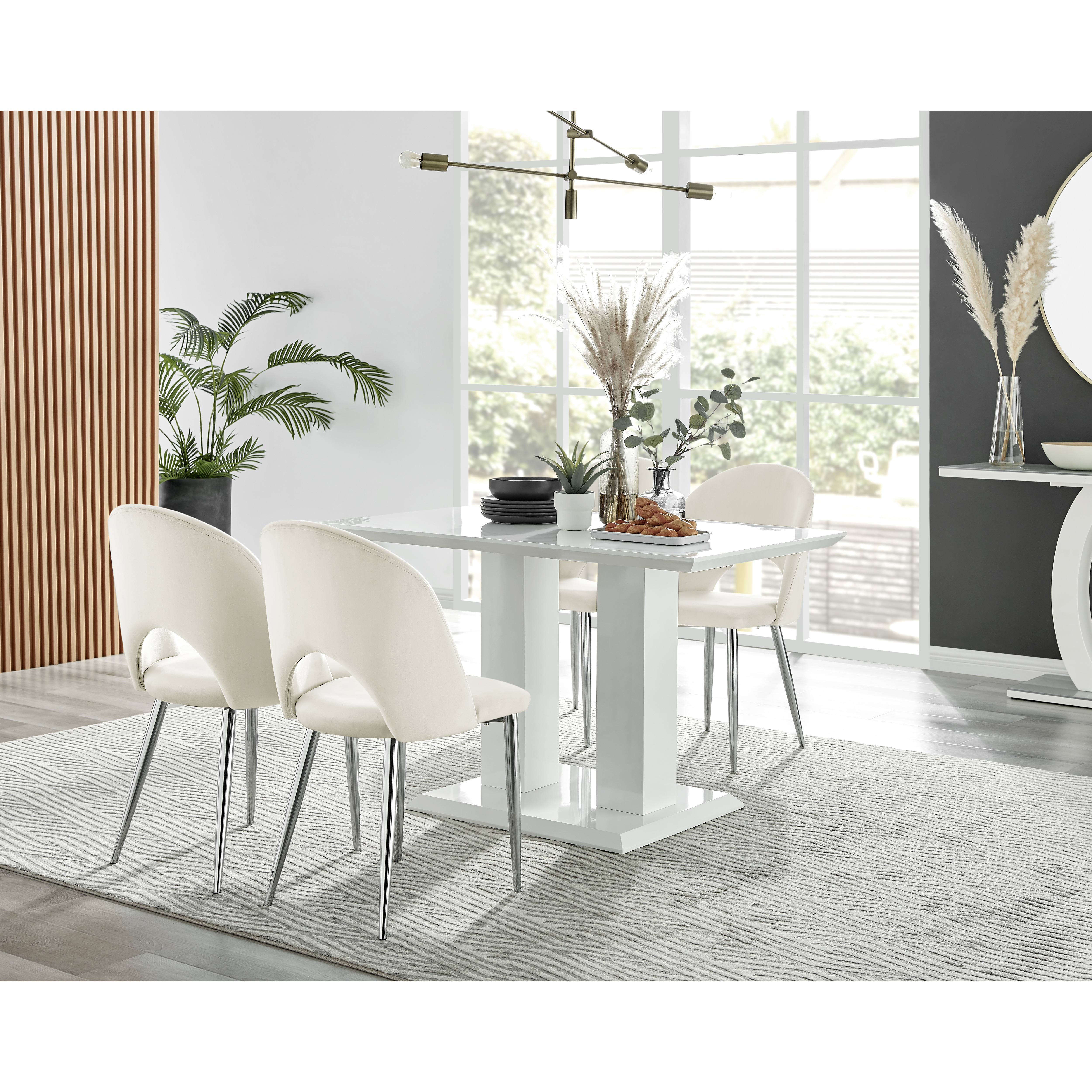 Imperia 4 White Dining Table and 4 Arlon Silver Leg Chairs by ...