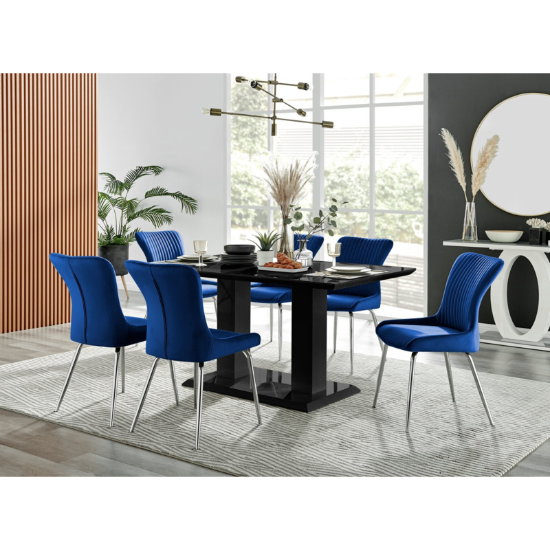 Imperia 6 Black Dining Table and 6 Nora Silver Leg Chairs by ...