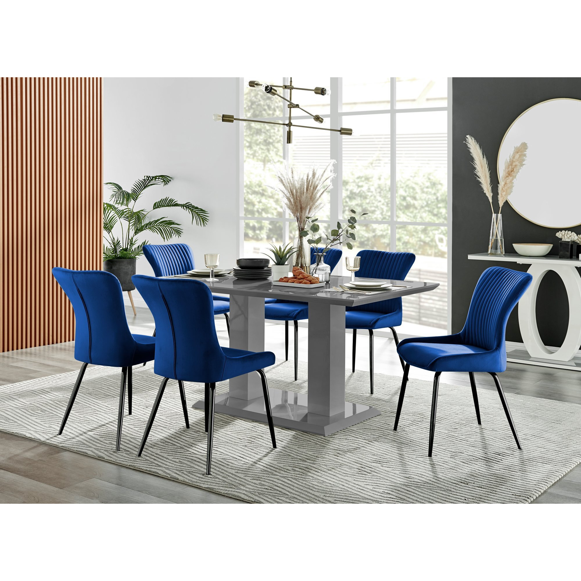 Imperia 6 Grey Dining Table and 6 Nora Black Leg Chairs by FurnitureBox ...