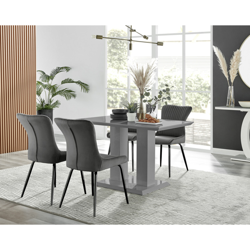 Imperia 6 Grey Dining Table and 6 Dark Grey Nora Black Leg Chairs by ...