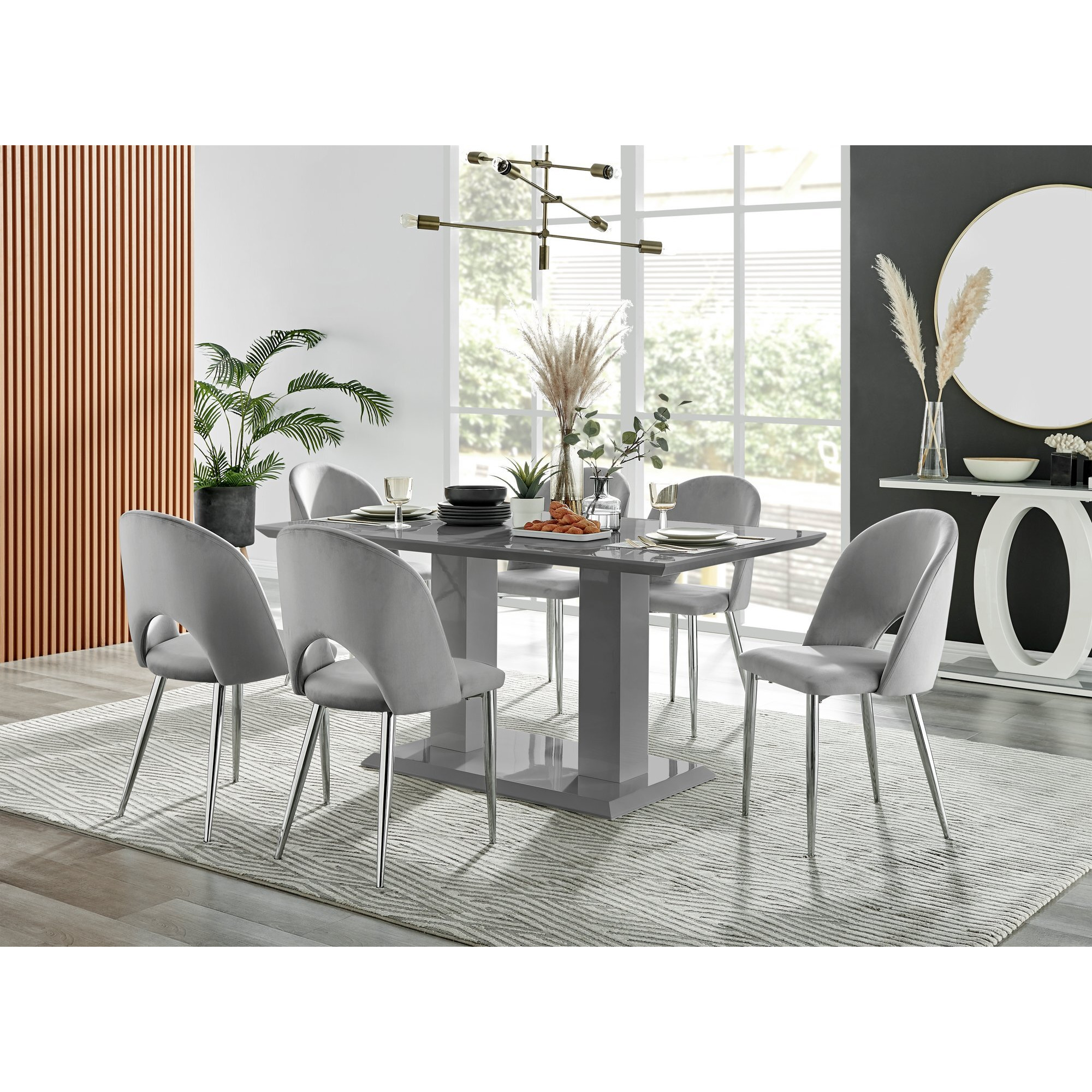 Imperia 6 Grey Dining Table and 6 Arlon Silver Leg Chairs by ...