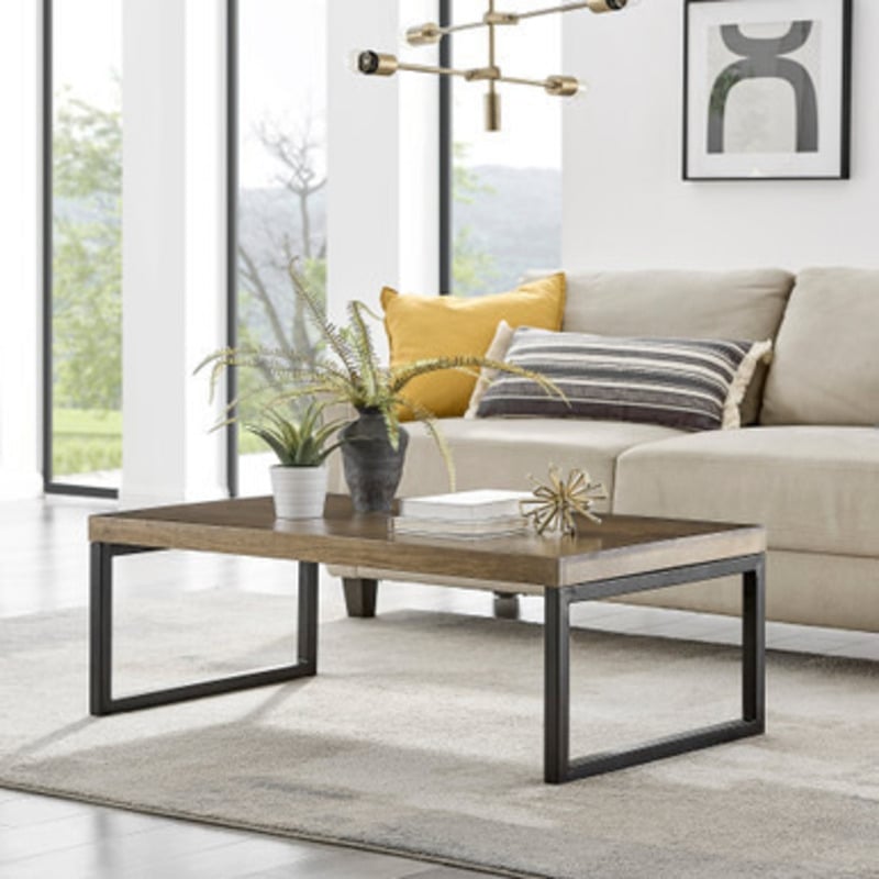 Kinsley Solid Walnut Dark Wood & Black Metal Leg Coffee Table ...