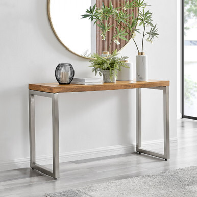 Kinsley Solid Honey Wood & Chrome Metal Leg Console Table ...