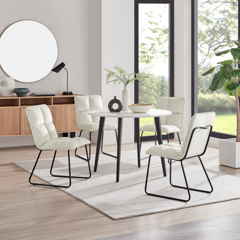 Koko White Melamine Round Dining Table & 4 Menen Chairs by FurnitureBox ...