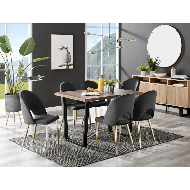 Kylo Brown Wood Effect Dining Table & 6 Arlon Gold Leg Chairs by ...