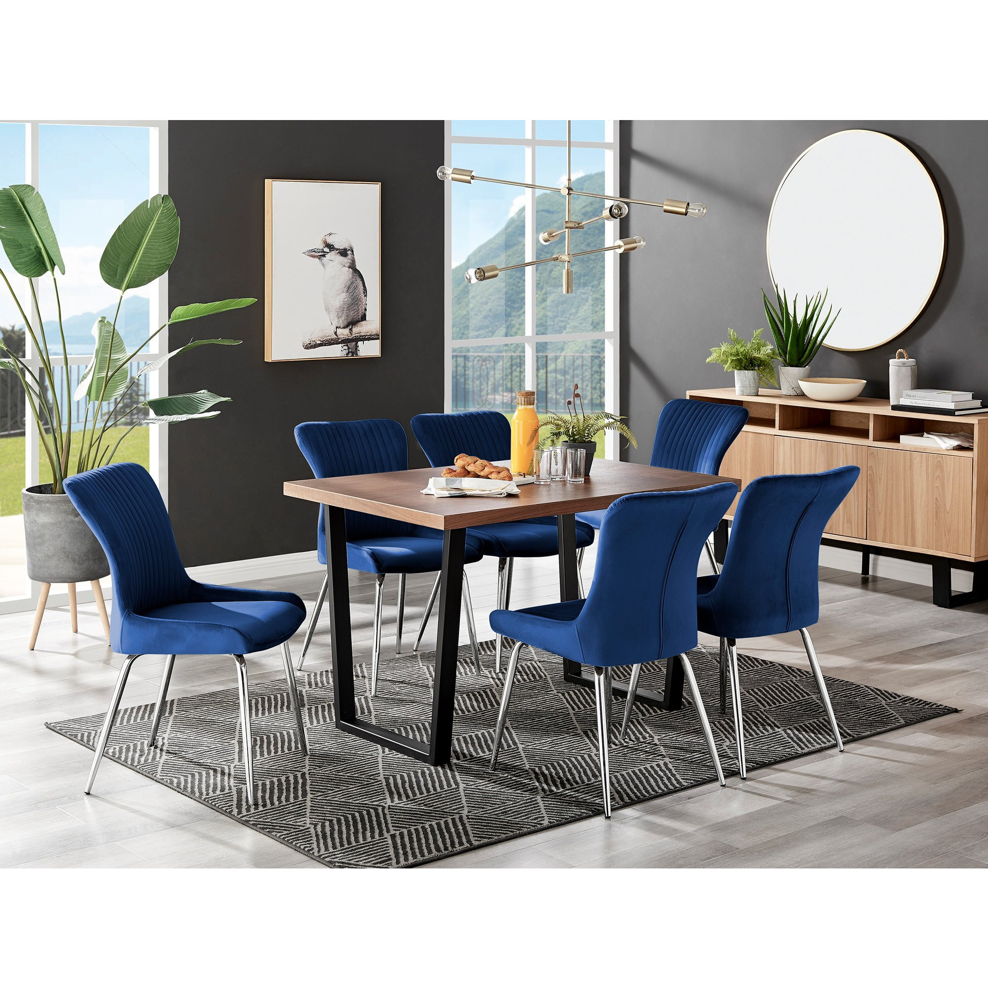 Kylo Brown Wood Effect Dining Table & 6 Nora Silver Leg Chairs by ...