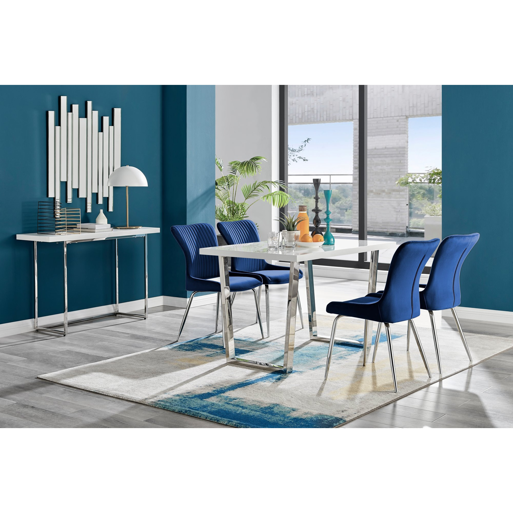 Kylo White High Gloss Dining Table & 4 Nora Silver Leg Chairs by ...