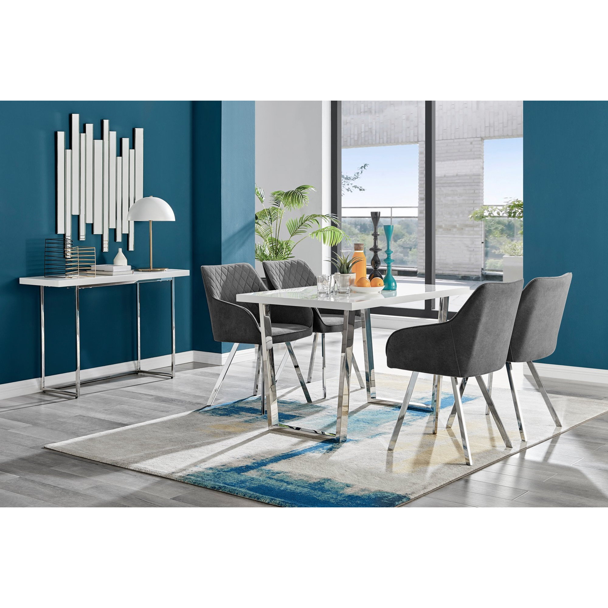Kylo White High Gloss Dining Table & 4 Falun Silver Leg Chairs by ...