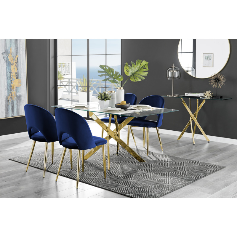 Leonardo Gold Leg Glass Dining Table & 4 Arlon Gold Leg Chairs by ...