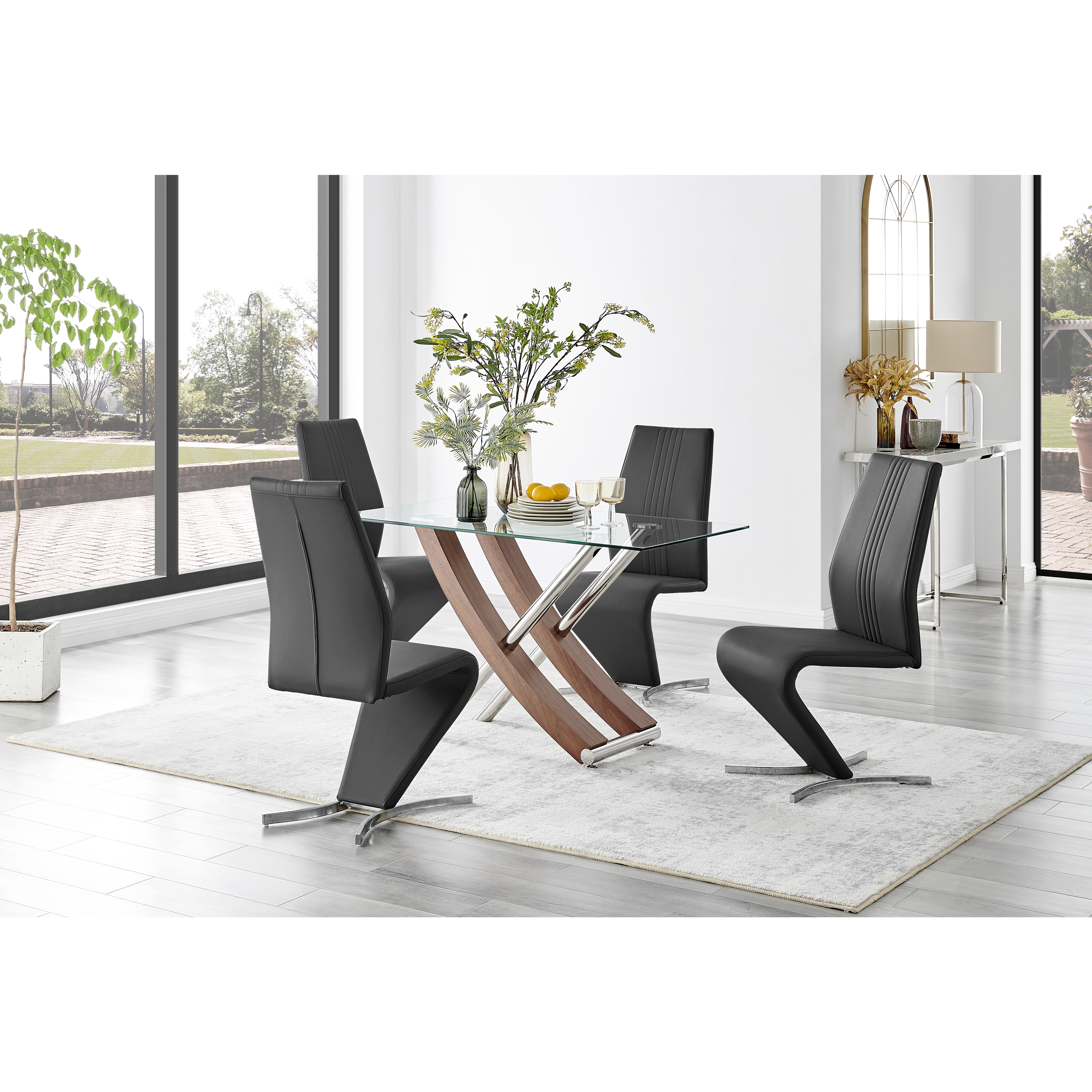 Mayfair Glass & Brown Wood Effect Dining Table & 4 Willow Chairs by ...