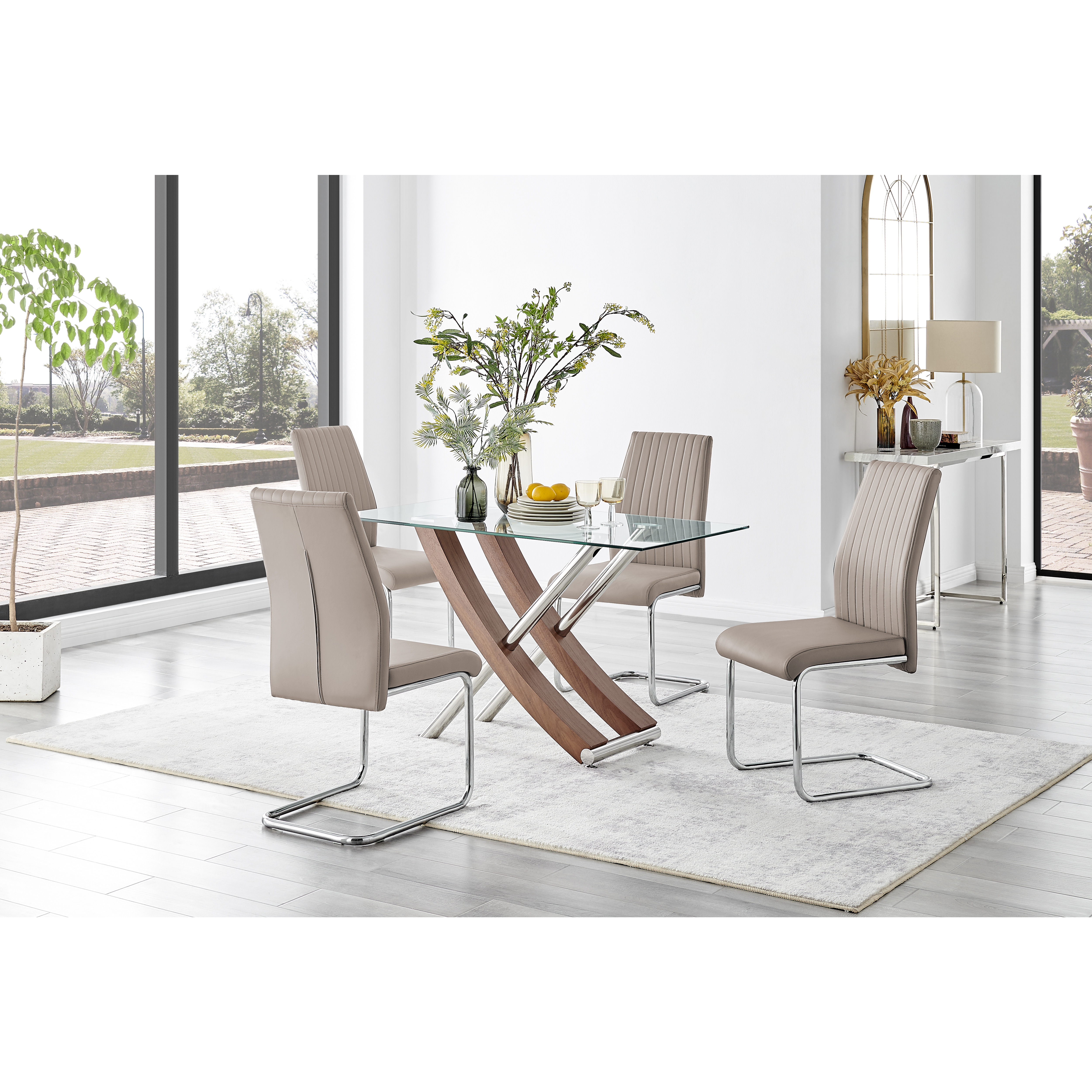 Mayfair Glass & Brown Wood Effect Dining Table & 4 Lorenzo Chairs by ...