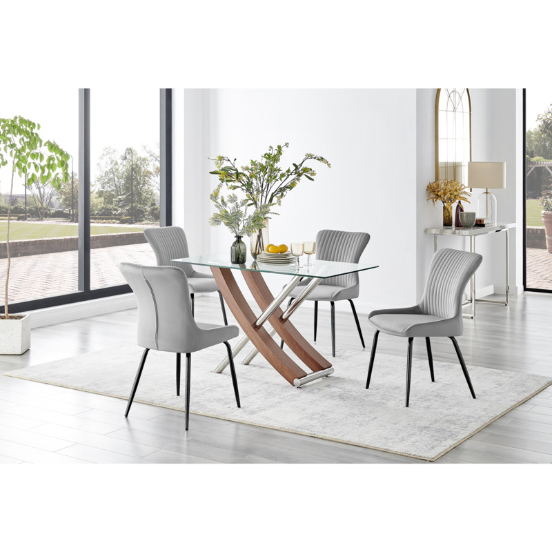 Mayfair Glass & Brown Wood Effect Dining Table & 4 Nora Black Leg ...