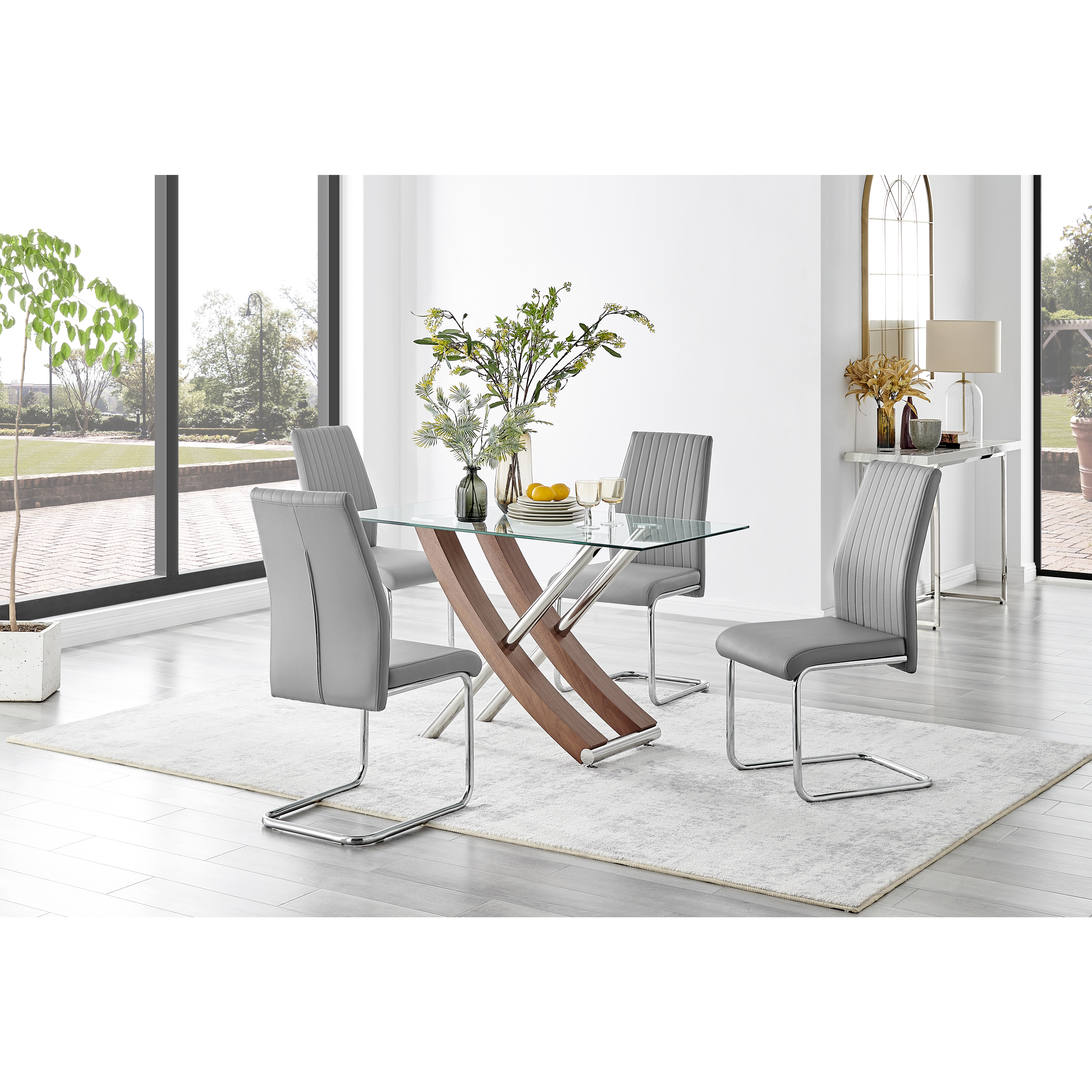 Mayfair Glass & Brown Wood Effect Dining Table & 4 Lorenzo Chairs by ...