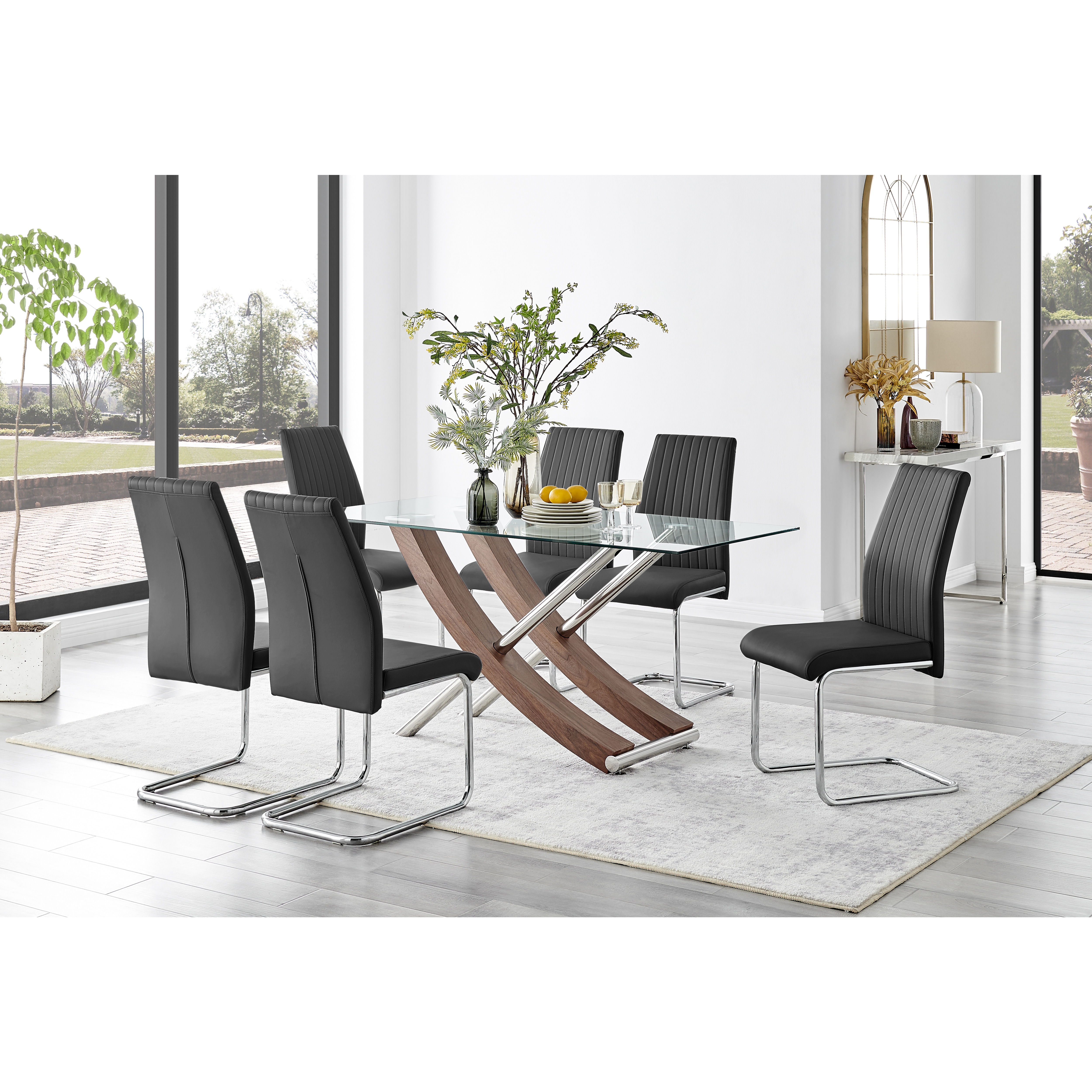 Mayfair Glass & Brown Wood Effect Dining Table & 6 Lorenzo Chairs by ...