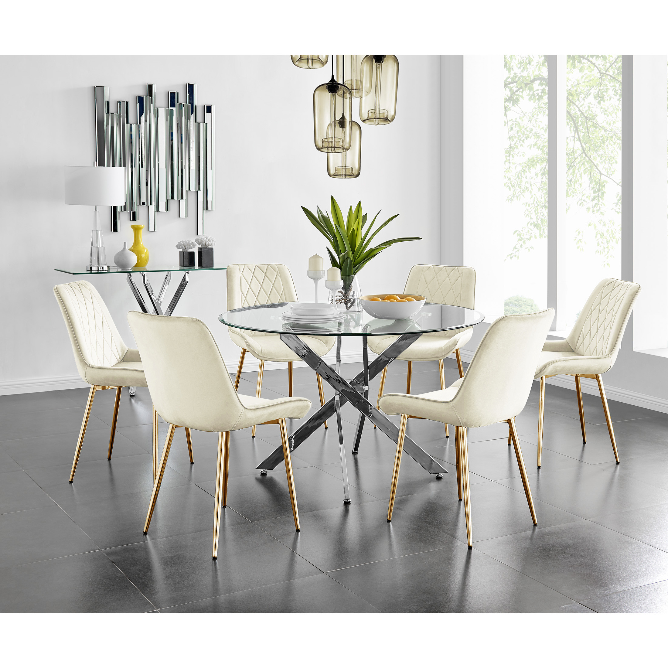 120cm Round Dining Table & 6 Pesaro Gold Chairs - Furniturebox by ...