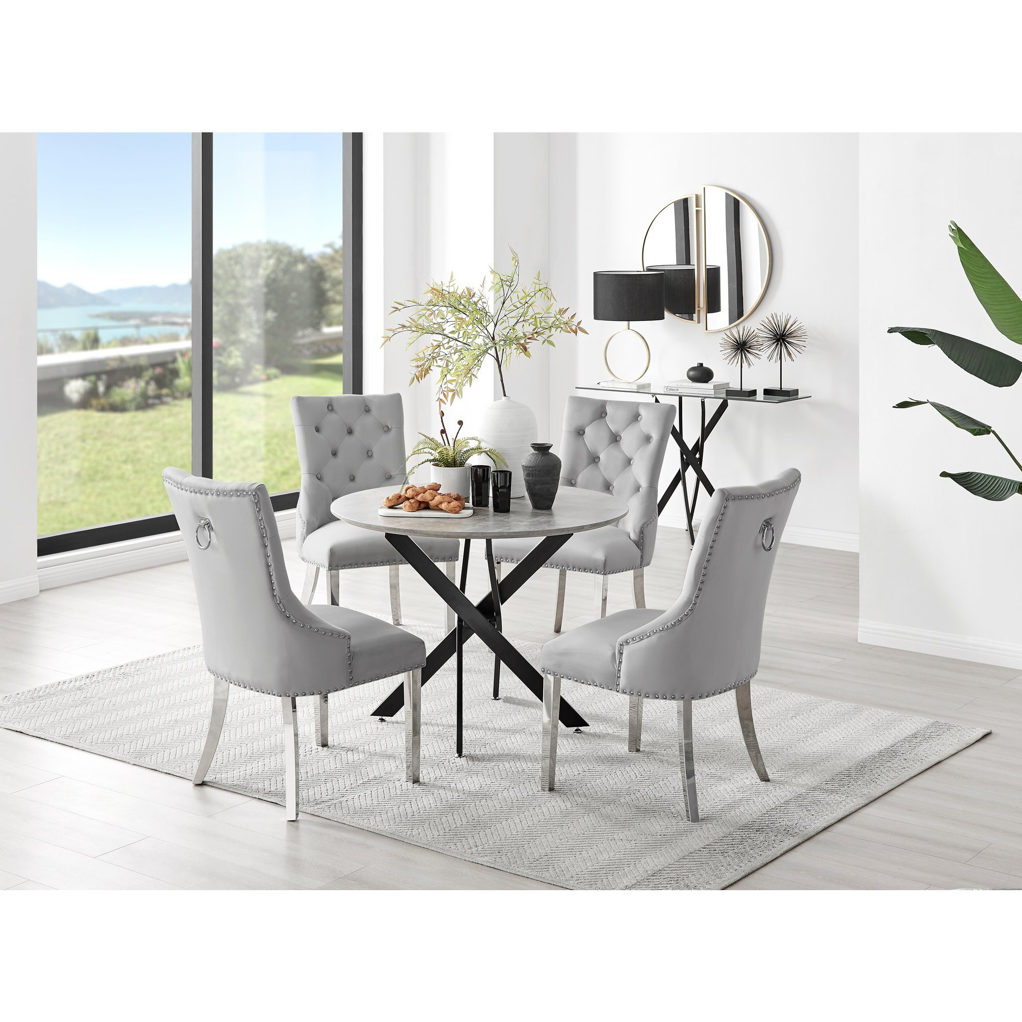 Novara Grey Concrete Effect Black Leg 120cm Round Dining Table & 4 ...