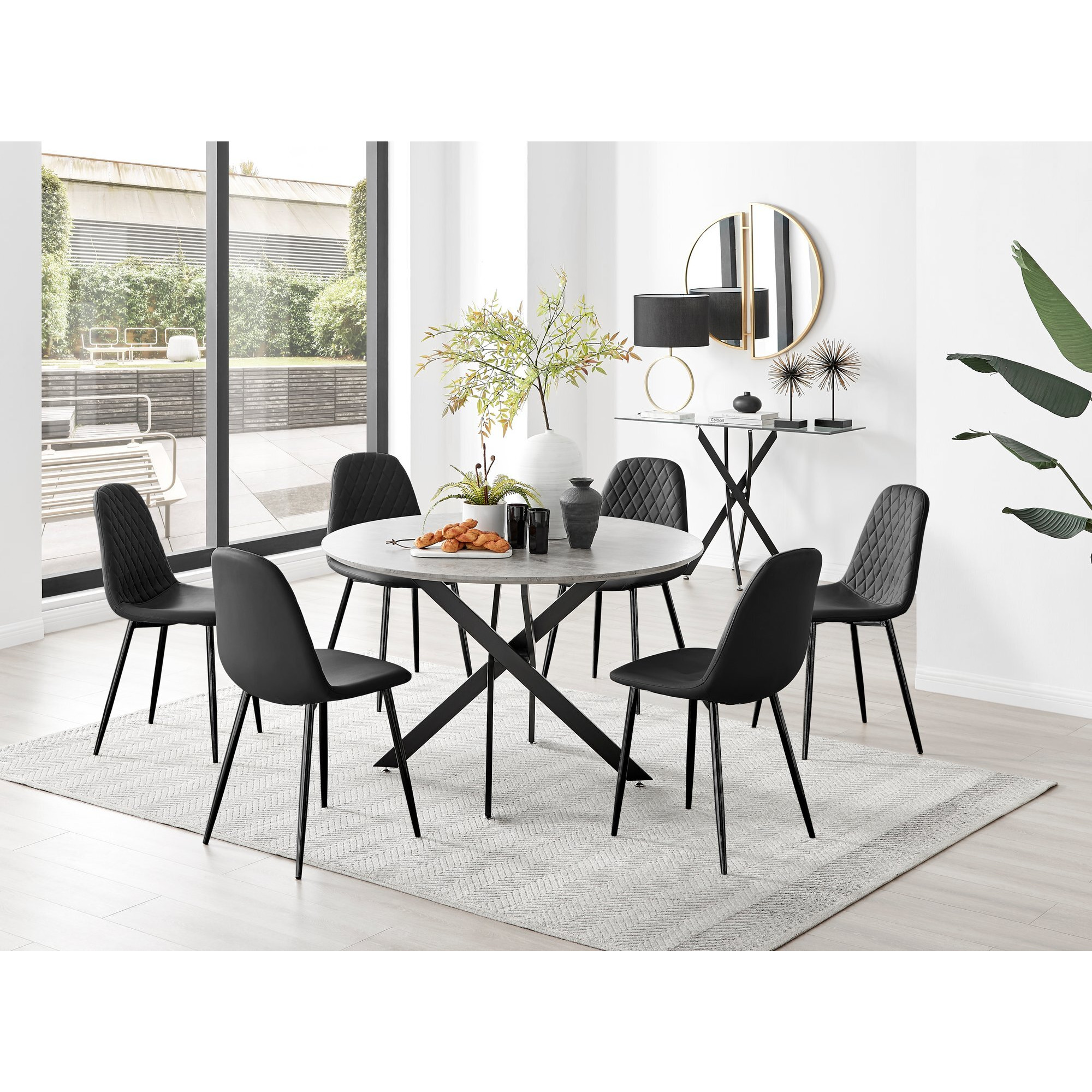 Novara Grey Concrete Effect Black Leg 120cm Round Dining Table & 6 ...