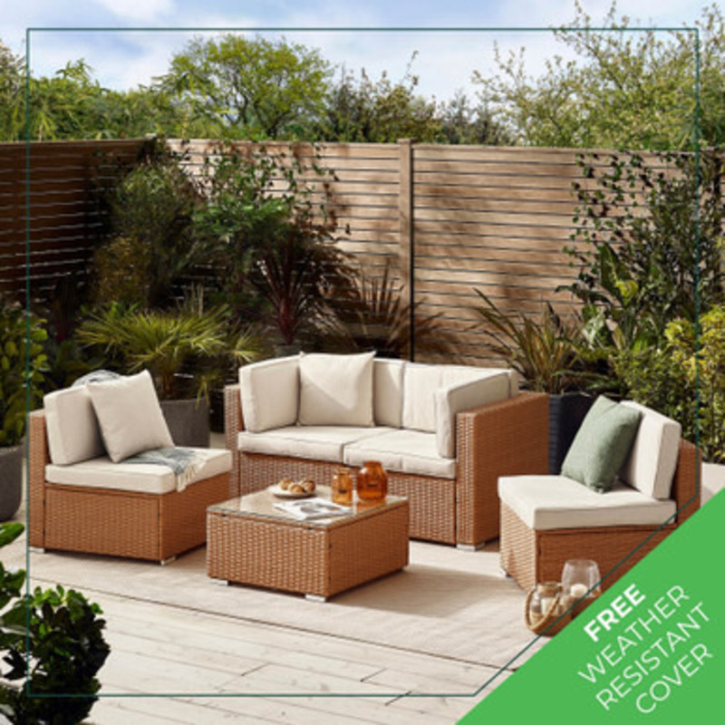 Orlando Warm Natural PE Rattan 4 Seat Outdoor Sofa - Garden by FurnitureBox | ufurnish.com