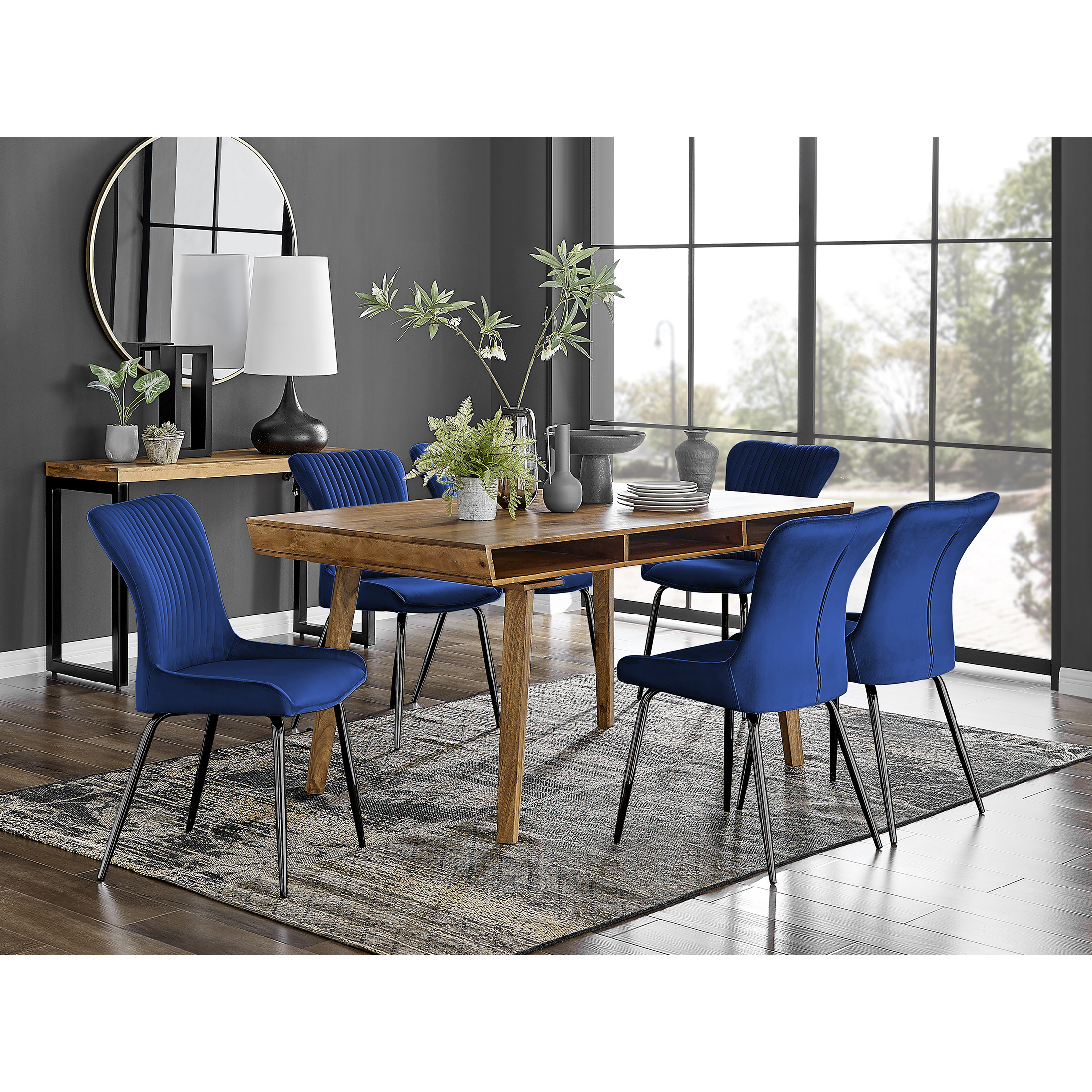 Otto Honey Solid Wood Dining Table & 6 Nora Black Leg Chairs ...