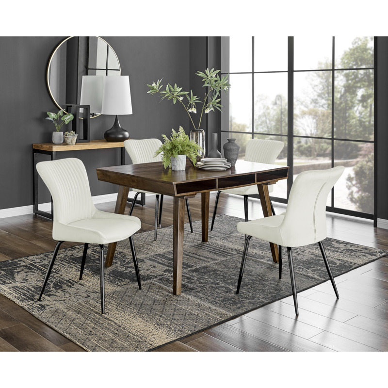 Otto Dark Walnut Solid Wood Dining Table & 4 Nora Black Leg Chairs ...