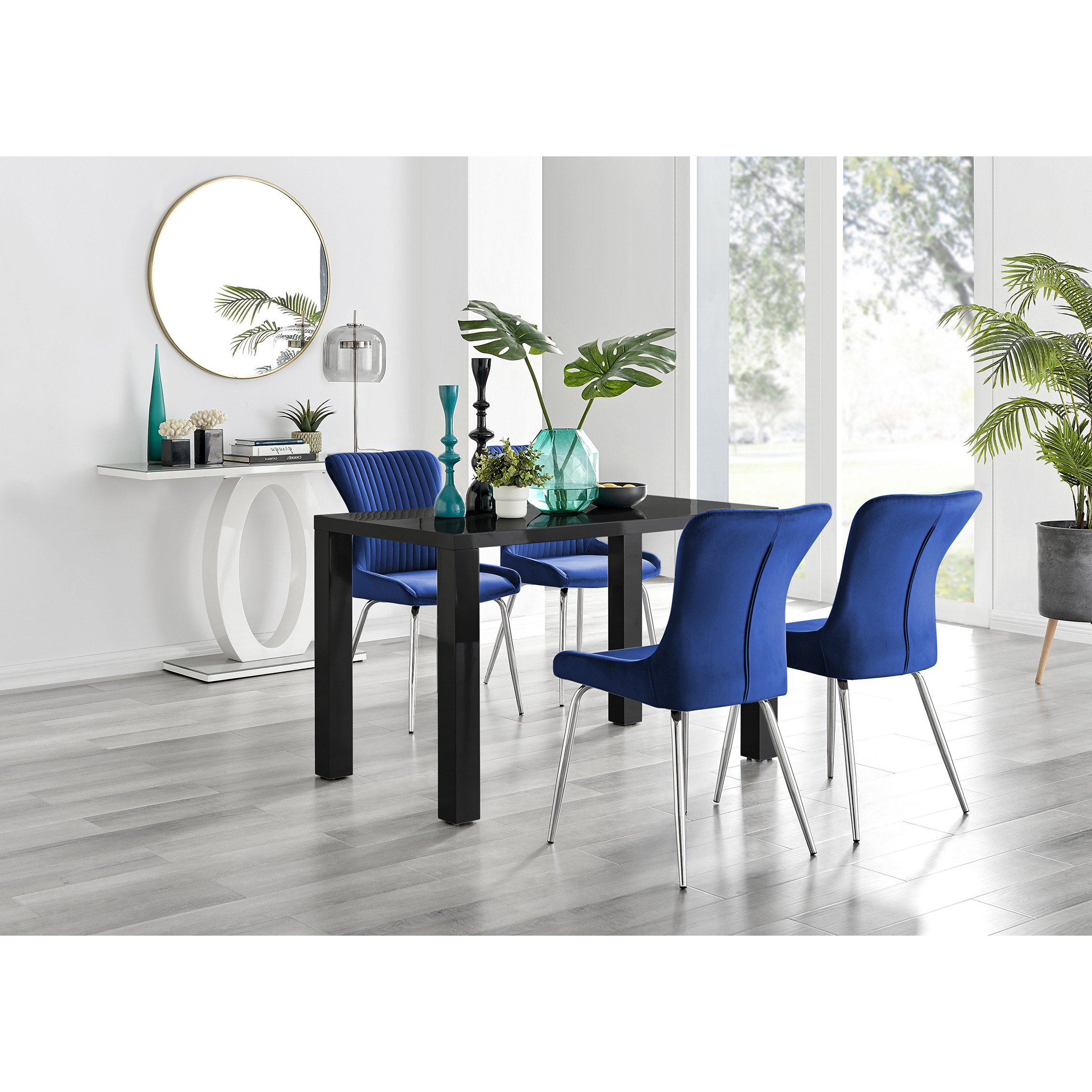 Pivero Black High Gloss Dining Table & 4 Nora Silver Leg Chairs ...