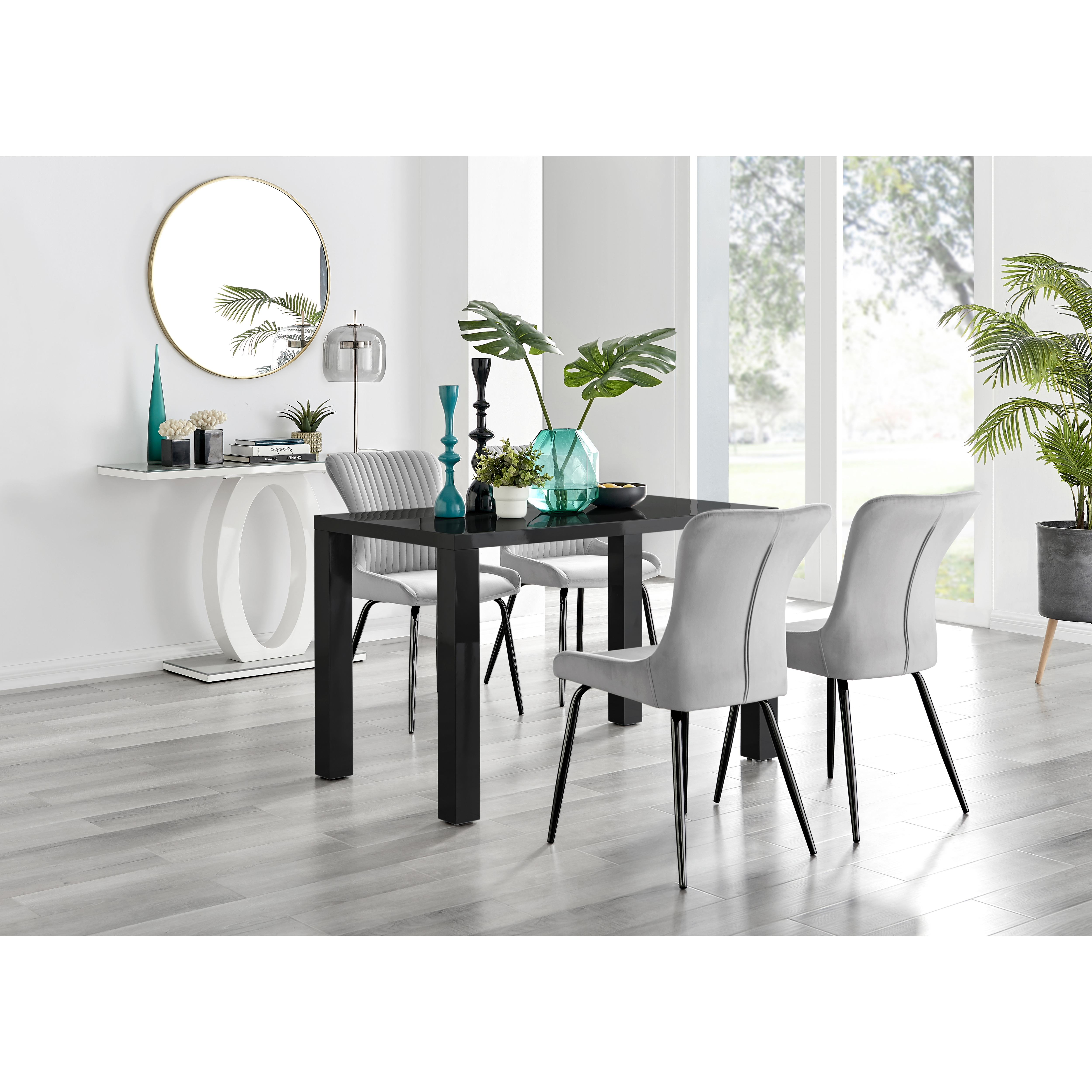 Pivero Black High Gloss Dining Table & 4 Nora Black Leg Chairs ...